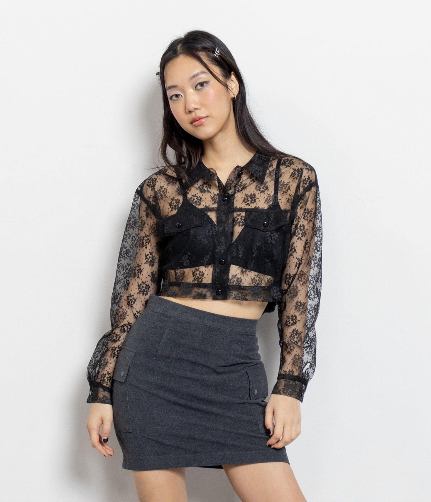 Cropped Black Sheer Lace Shirt – Better Stay Together